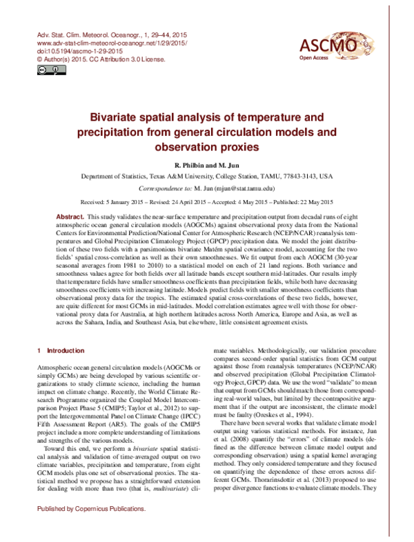 (PDF) Bivariate spatial analysis of temperature and precipitation from general circulation ...