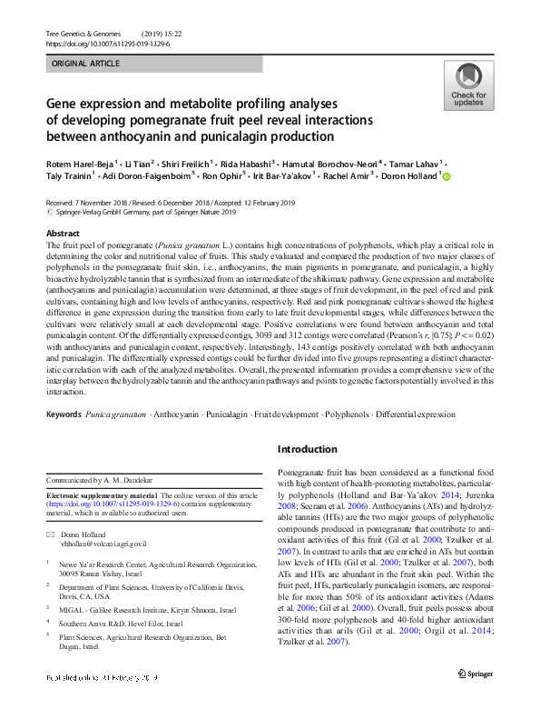(PDF) Gene expression and metabolite profiling analyses of developing pomegranate fruit peel ...