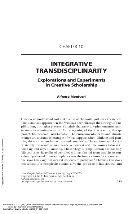 (PDF) INTEGRATIVE TRANSDISCIPLINARITY. Explorations and Experiments in ...