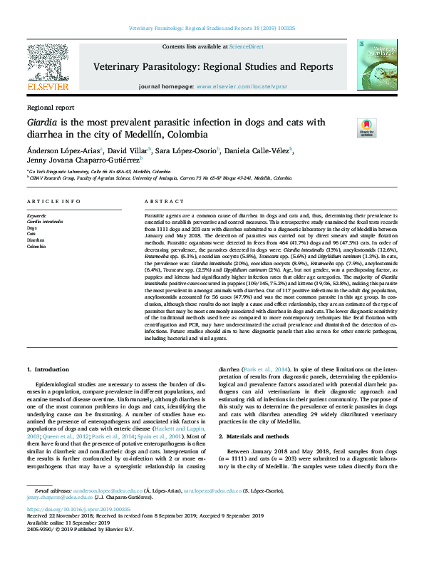 (PDF) Giardia is the most prevalent parasitic infection in dogs and ...