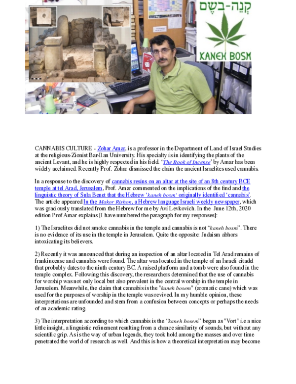 (PDF) Prof Zohar Amar is demonstrably wrong about tel Arad, ‘kaneh bosm ...