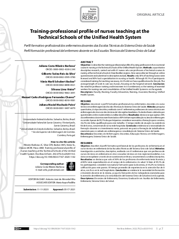 (PDF) Training-professional profile of nurses teaching at the Technical ...