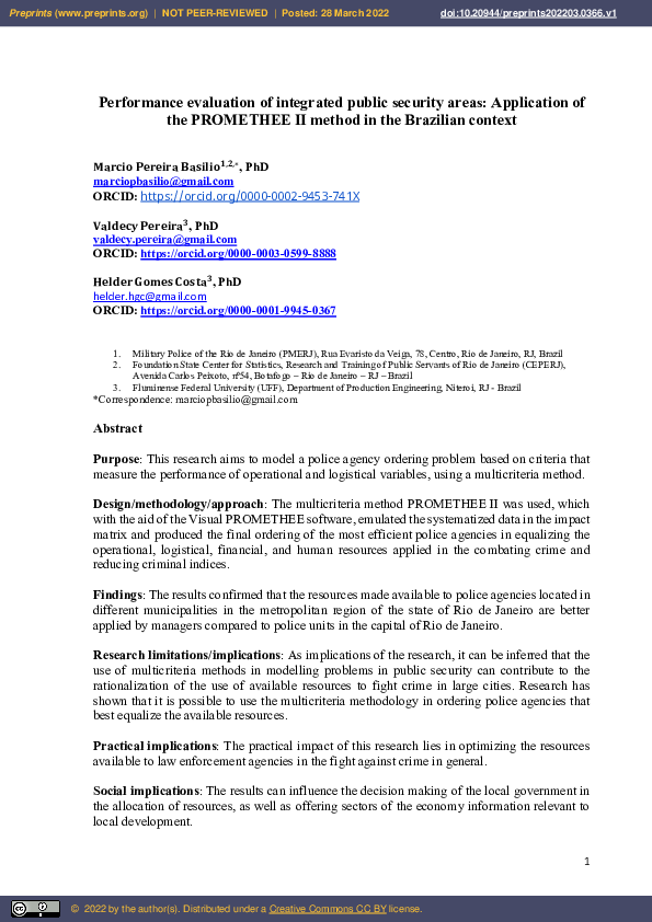 (PDF) Performance Evaluation of Integrated Public Security Areas ...