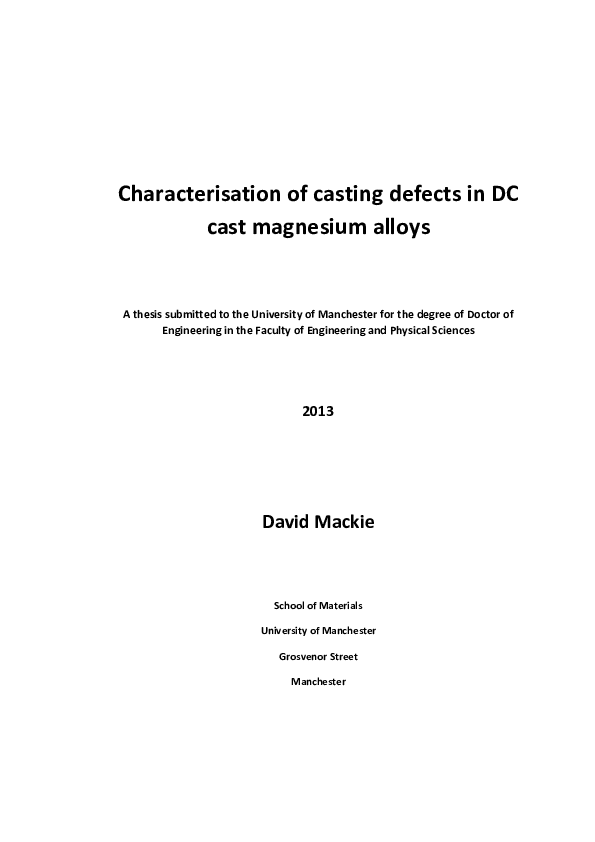 (PDF) Characterisation of casting defects in DC cast magnesium alloys
