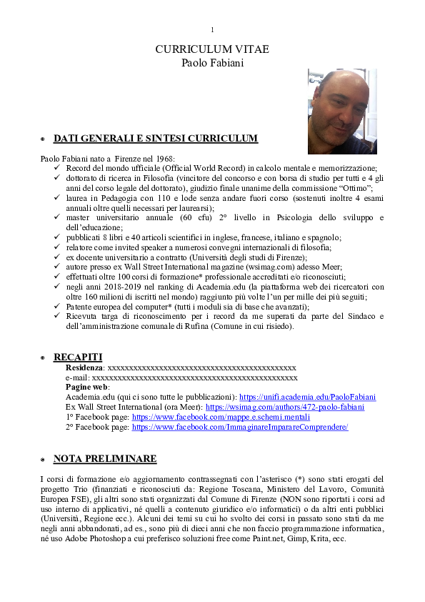 (PDF) Paolo Fabiani's Curriculum