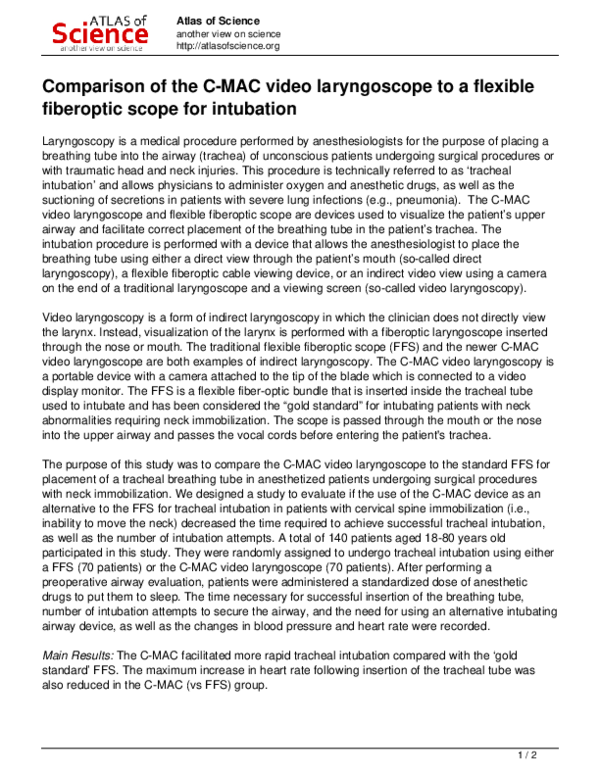 (PDF) Comparison of the C-MAC video laryngoscope to a flexible ...