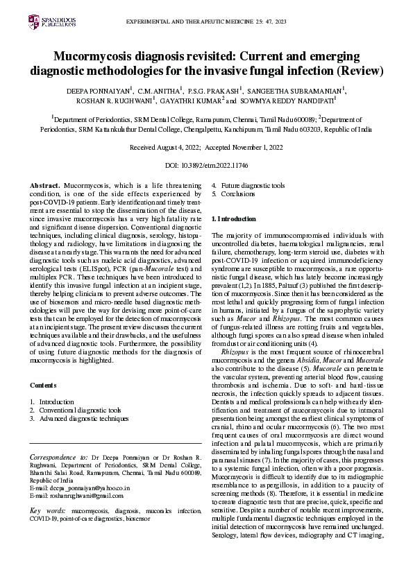 (PDF) Mucormycosis diagnosis revisited: Current and emerging diagnostic ...
