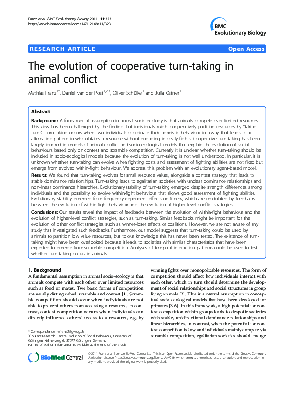 (PDF) The evolution of cooperative turn-taking in animal conflict