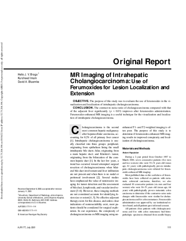 (PDF) MR Imaging of Intrahepatic Cholangiocarcinoma