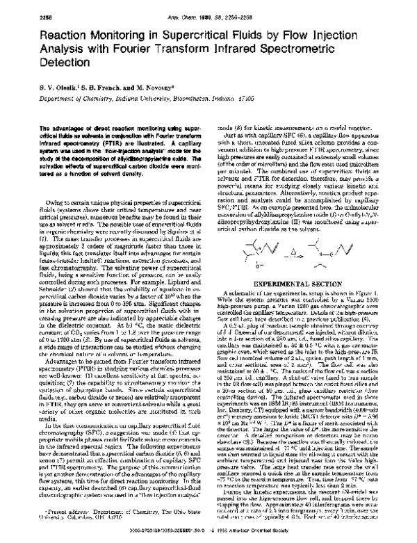 (PDF) Reaction monitoring in supercritical fluids by flow injection analysis with Fourier ...