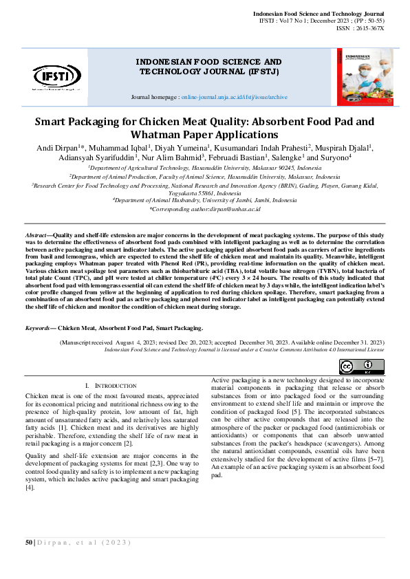 (PDF) Smart Packaging for Chicken Meat Quality: Absorbent Food Pad and Whatman Paper Applications