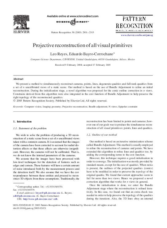 (PDF) Projective reconstruction of all visual primitives