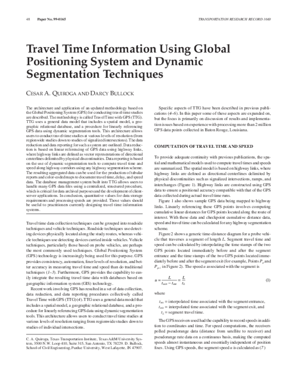 (PDF) Travel Time Information Using Global Positioning System and ...