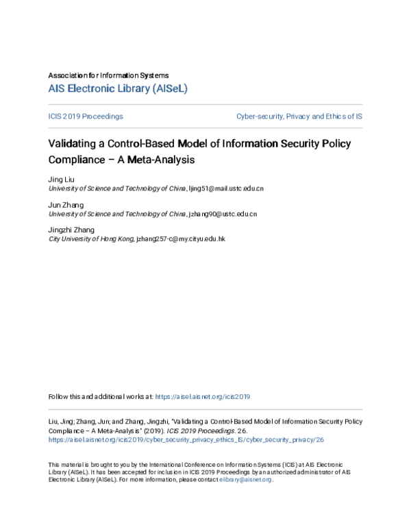 (PDF) Validating a Control-Based Model of Information Security Policy Compliance -A Meta ...