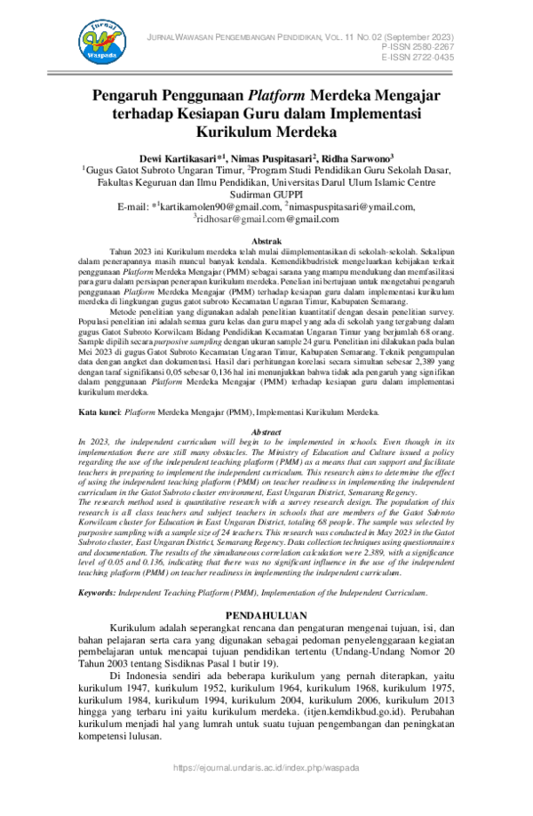(PDF) Pengaruh Penggunaan Platform Merdeka Mengajar terhadap Kesiapan Guru dalam Implementasi ...