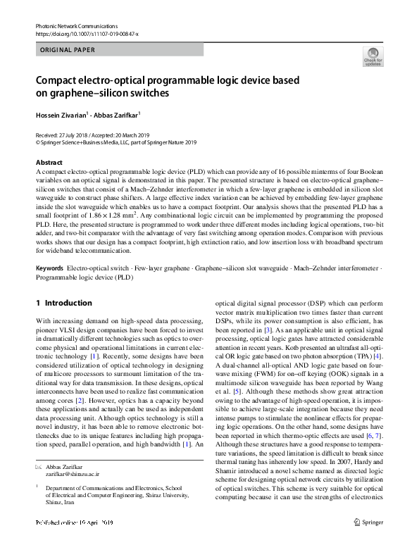 (PDF) Compact electro-optical programmable logic device based on ...