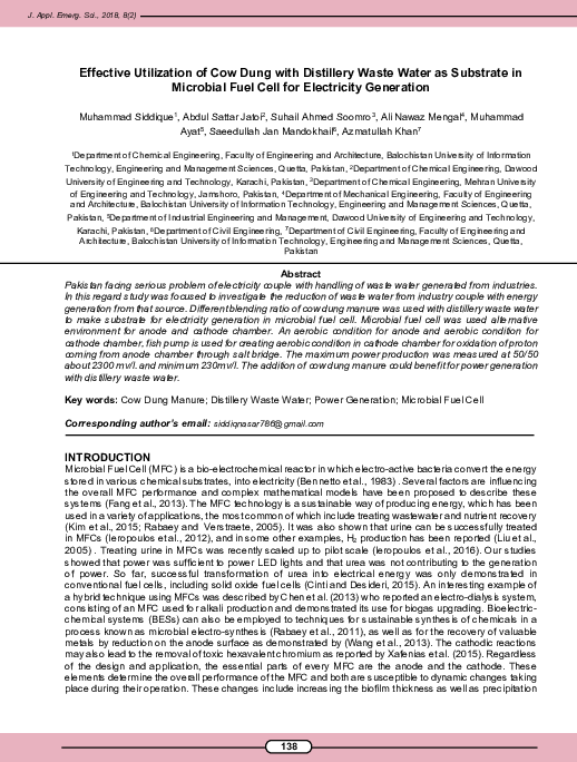 (PDF) Effective Utilization of Cow Dung with Distillery Waste Water as ...