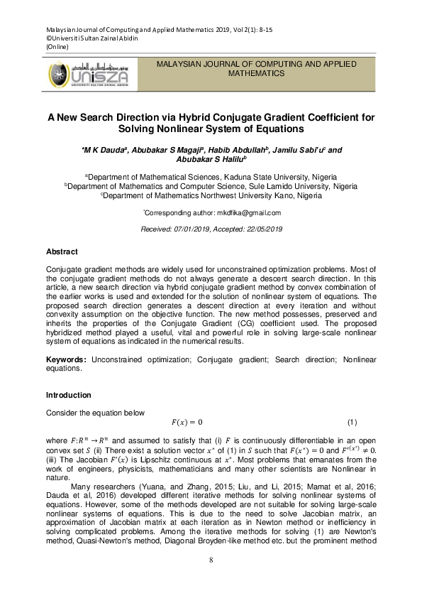 (PDF) A New Search Direction via Hybrid Conjugate Gradient Coefficient for Solving Nonlinear ...