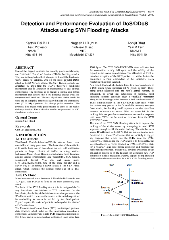 (PDF) 1 Detection and Performance Evaluation of DoS/DDoS Attacks using ...