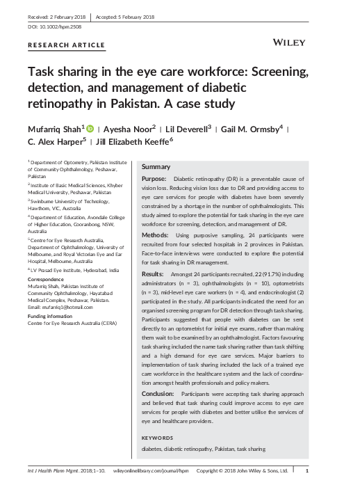(PDF) Task sharing in the eye care workforce: screening, detection and management of diabetic ...