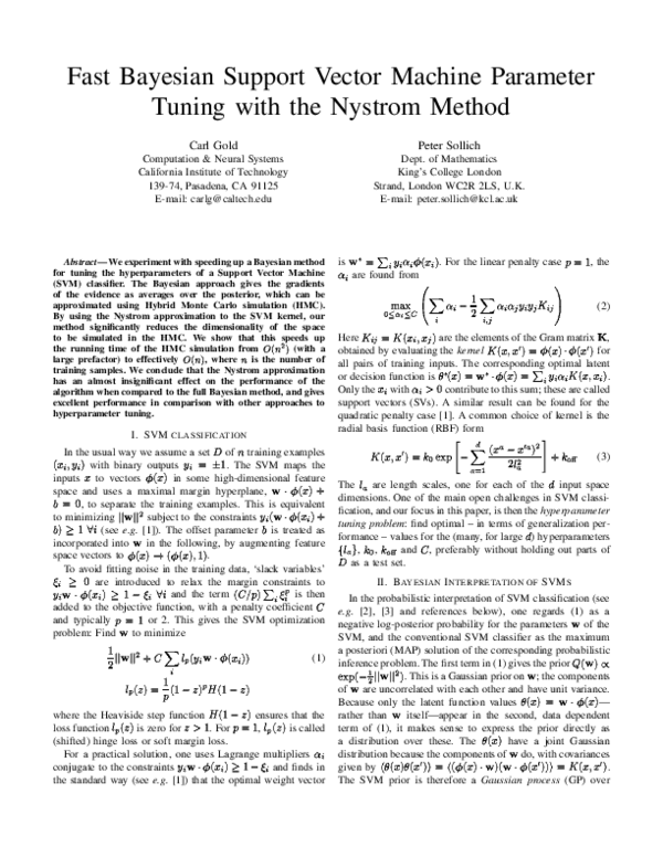 (PDF) Fast Bayesian support vector machine parameter tuning with the nystrom method