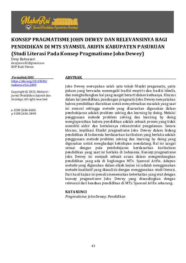 (PDF) KONSEP PRAGMATISME JOHN DEWEY DAN RELEVANSINYA BAGI PENDIDIKAN DI ...
