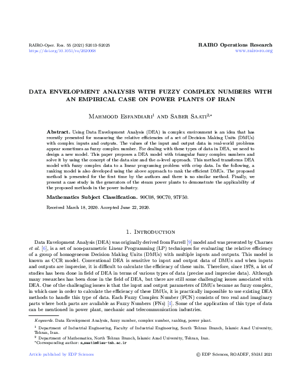 (PDF) Data envelopment analysis with fuzzy complex numbers; with an empirical case on power ...