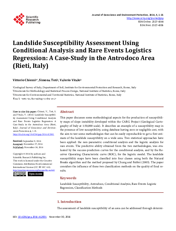 (PDF) Landslide Susceptibility Assessment Using Conditional Analysis and Rare Events Logistics ...