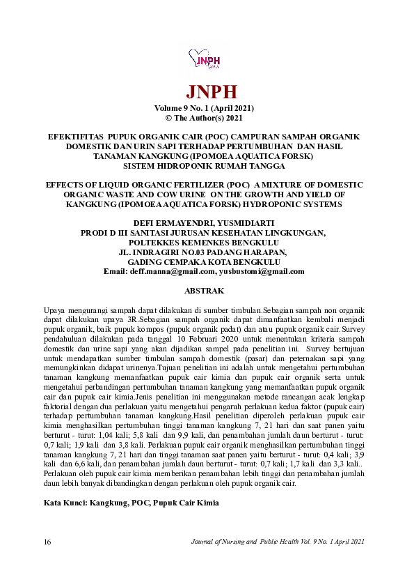 (PDF) Efektifitas pupuk Organik Cair (Poc) Campuran Sampah Organik ...