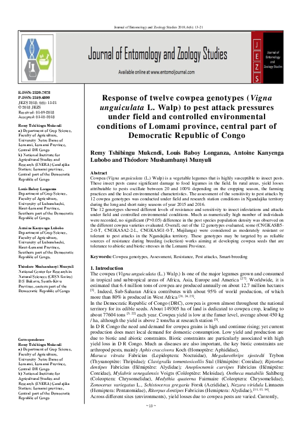 (PDF) Response of twelve cowpea genotypes (Vigna unguiculata L. Walp ...