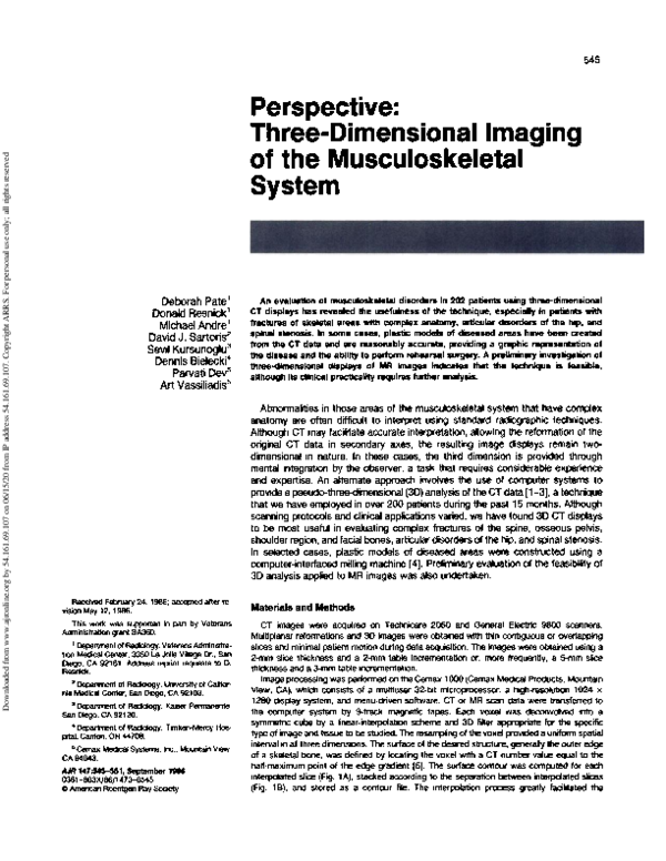 (PDF) Perspective: three-dimensional imaging of the musculoskeletal system