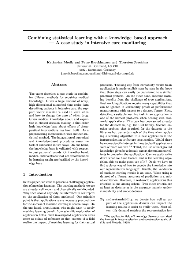 (PDF) Combining Statistical Learning with a Knowledge-Based Approach - A Case Study in Intensive ...