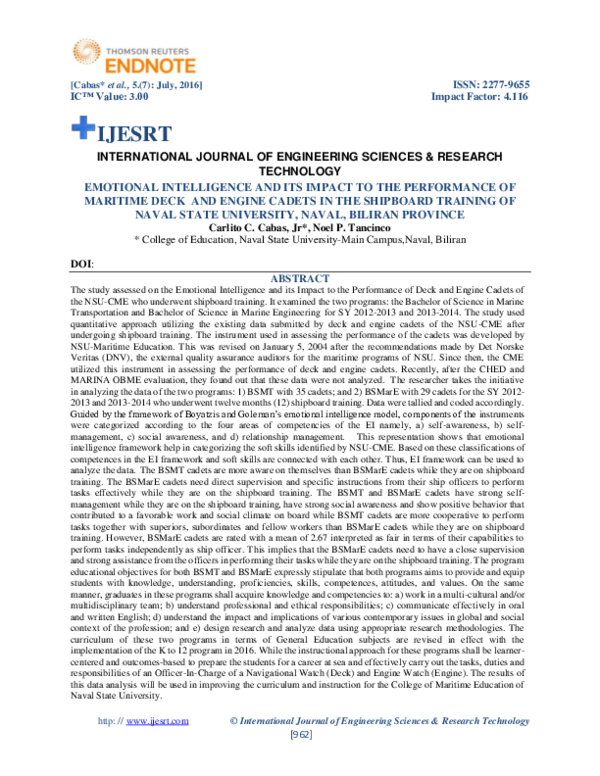 (PDF) Emotional Intelligence And Its Impact To The Performance Of ...