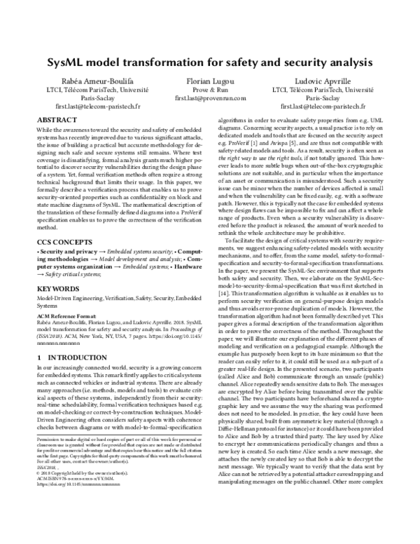 (PDF) SysML Model Transformation for Safety and Security Analysis