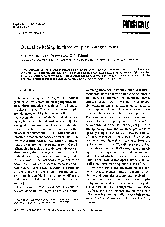 (PDF) Optical switching in three-coupler configurations