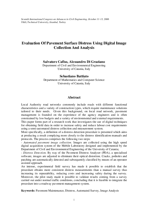 (PDF) Evaluation of Pavement Surface Distress Using Digital Image Collection and Analysis