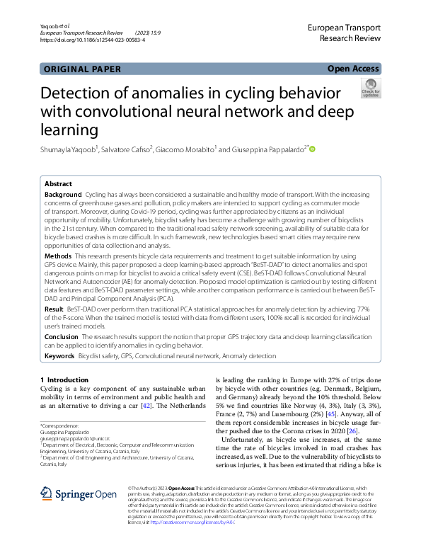 (PDF) Detection of anomalies in cycling behavior with convolutional neural network and deep learning
