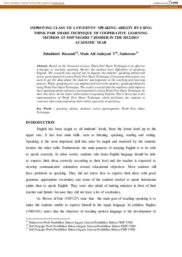 (PDF) Improving Class VII a Students’ Speaking Ability by Using Think ...