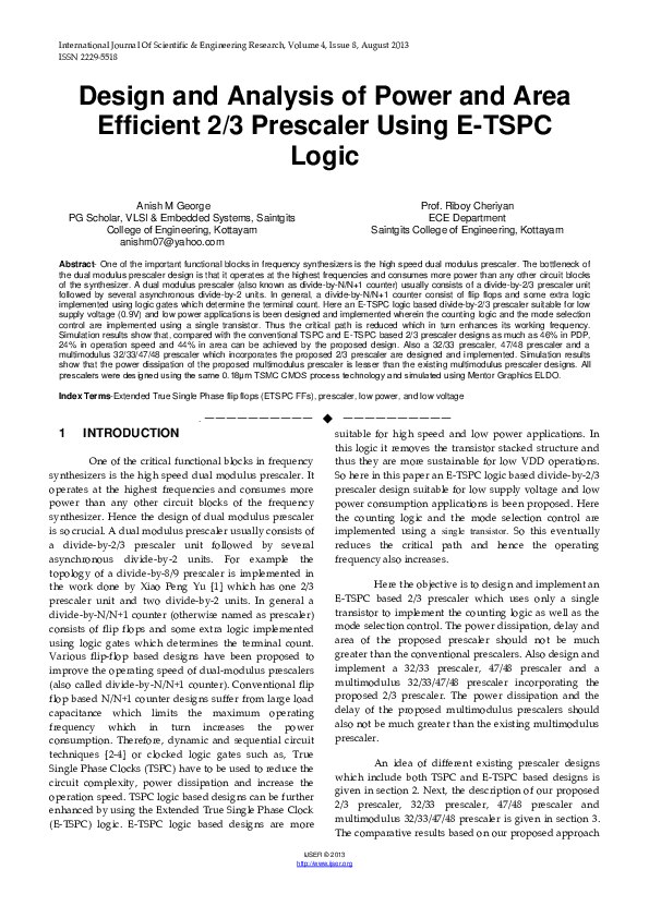 (PDF) Design and Analysis of Power and Area Efficient 2/3 Prescaler ...