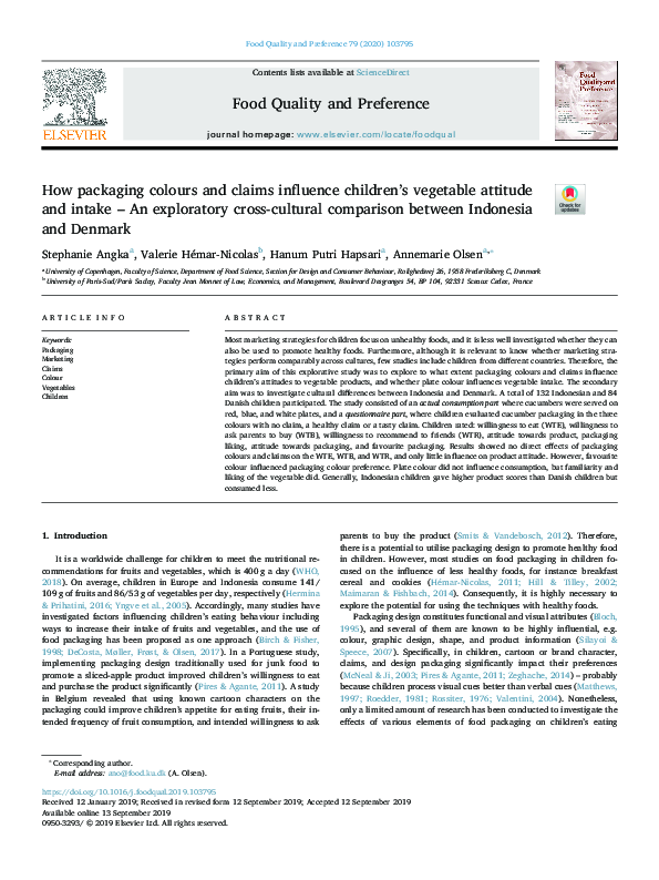 (PDF) How packaging colours and claims influence children’s vegetable ...