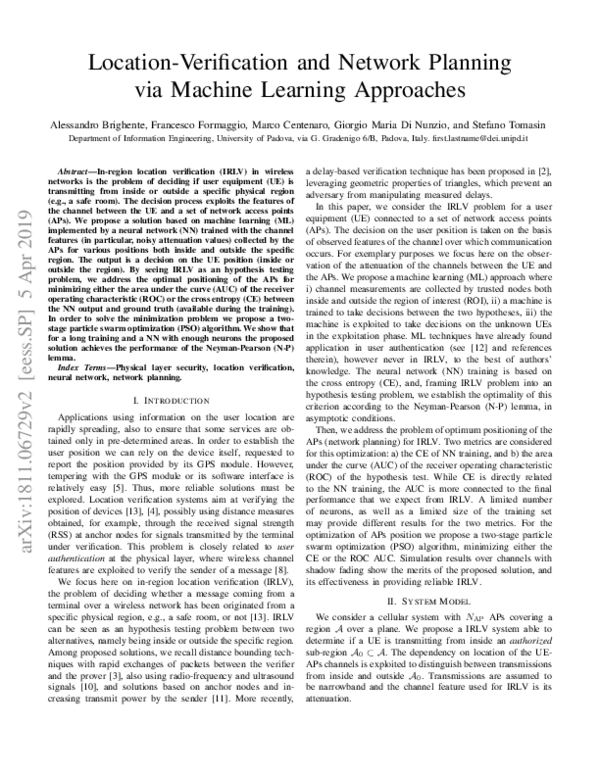 (PDF) Location-Verification and Network Planning via Machine Learning ...