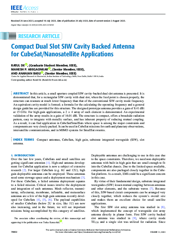 (PDF) Compact Dual Slot SIW Cavity Backed Antenna for CubeSat ...
