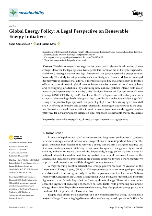 (PDF) Global Energy Policy: A Legal Perspective on Renewable Energy ...