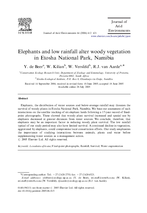 (PDF) Elephants and low rainfall alter woody vegetation in Etosha National Park, Namibia