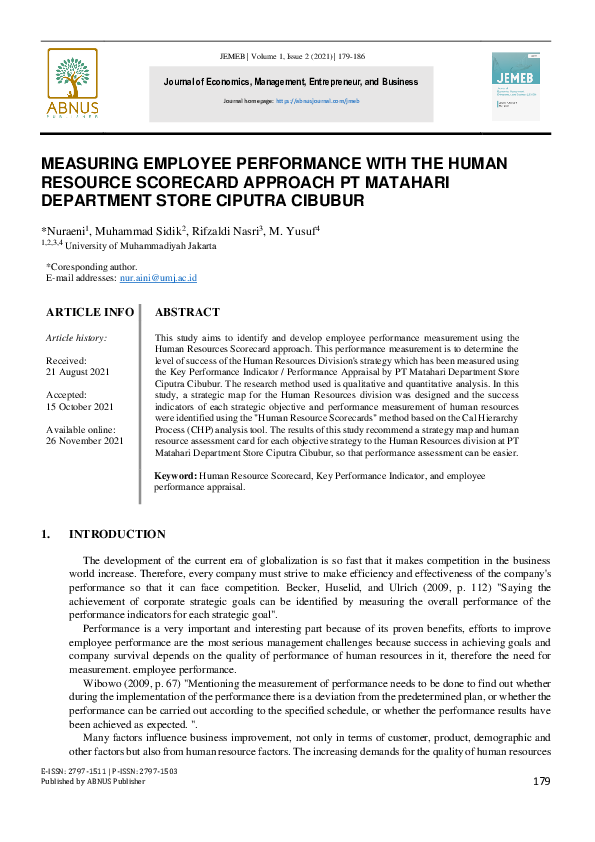(PDF) Measuring Employee Performance with the Human Resource Scorecard ...