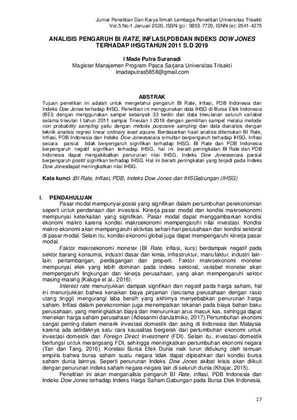(PDF) Analisis Pengaruh Bi Rate, Inflasi,Pdbdan Indeks Dow Jones ...