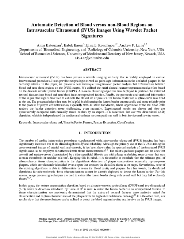 (PDF) Automatic detection of blood versus non-blood regions on intravascular ultrasound (IVUS ...