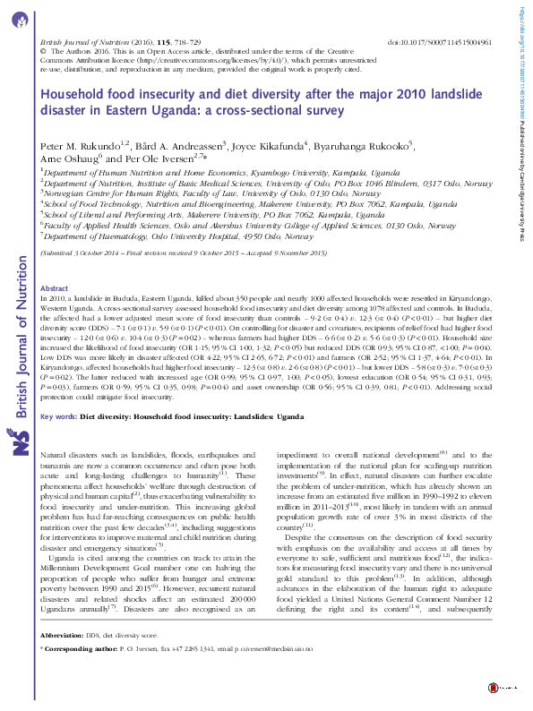 (PDF) Household food insecurity and diet diversity after the major 2010 ...