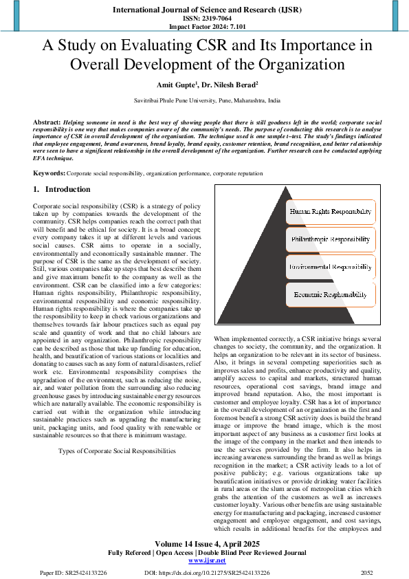 (PDF) A Study on Evaluating CSR and Its Importance in Overall ...