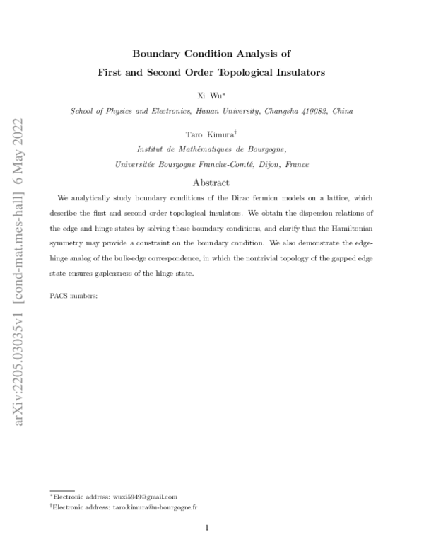 (PDF) Boundary Condition Analysis of First and Second Order Topological ...